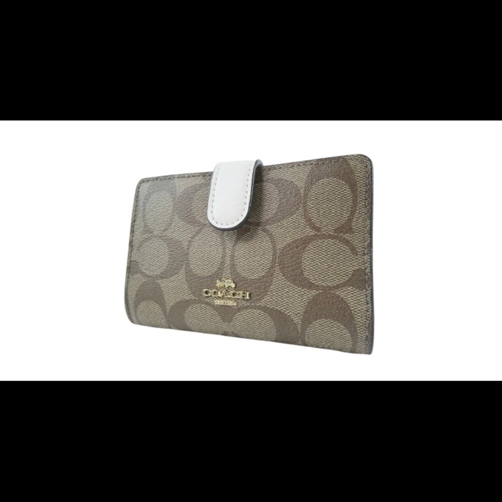 Coach Signature Wallet White And Beige Tan - Gem